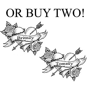 Personalized heart temporary tattoo | Fake removable customized tattoos design | Add text to temp tatoo. Last 2-5 days & go on with water. Custom Decal Removeable party supplies sticker decals