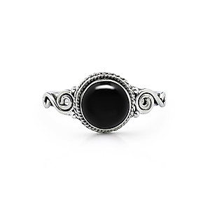Koral Jewelry Black Onyx Side Ring 925 Sterling Silver Vintage Gipsy Boho Chic US Size 5 6 7 8 9 (7)