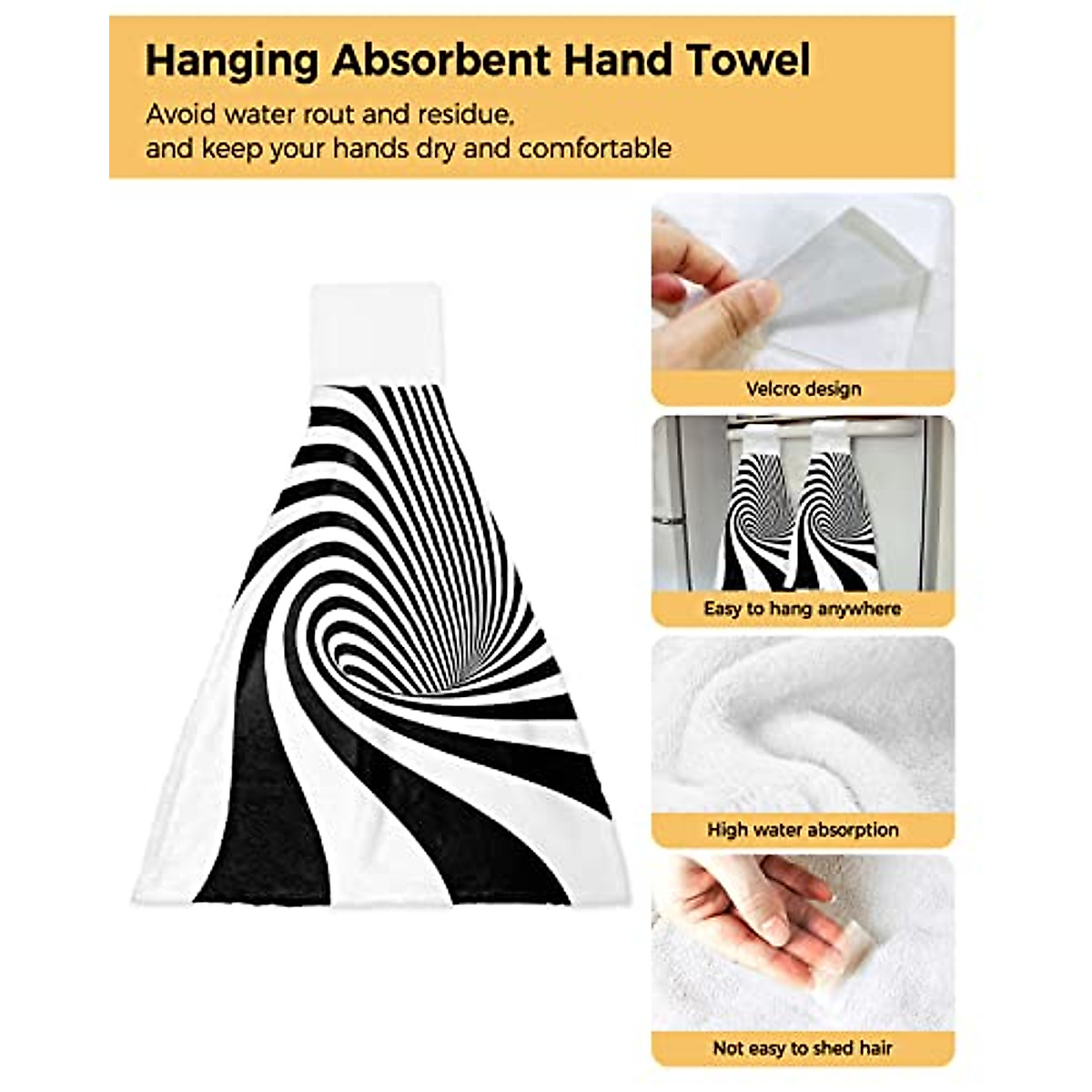 Kewadony 2 Pack Hanging Kitchen Hand Towels, Black White Striped Hand Tie Towels with Hanging Loop, Line Geometric Modern Abstract Art Soft Absorbent Towels Set for Bathroom and Kitchen
