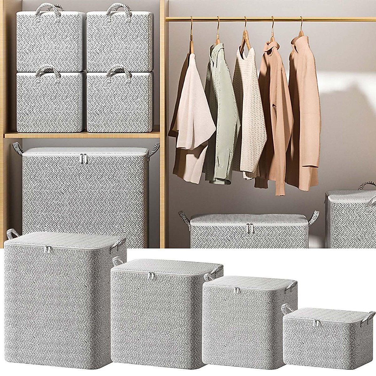 Large Blanket Storage Containers, Collapsible Storage Bins with Lids, Zip Storage Cube Bins with Handles Storage Cubes for Clothes Books (A, one size)