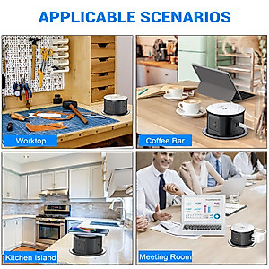 Pop Up Outlet Electrical Power Socket for Kitchen Countertop, Retractable Recessed Power Strip 4.7'' Hidden Outlet with 15W Wireless Charger 4 AC Plug 1 USB-A and 1 USB-C Port (Black)