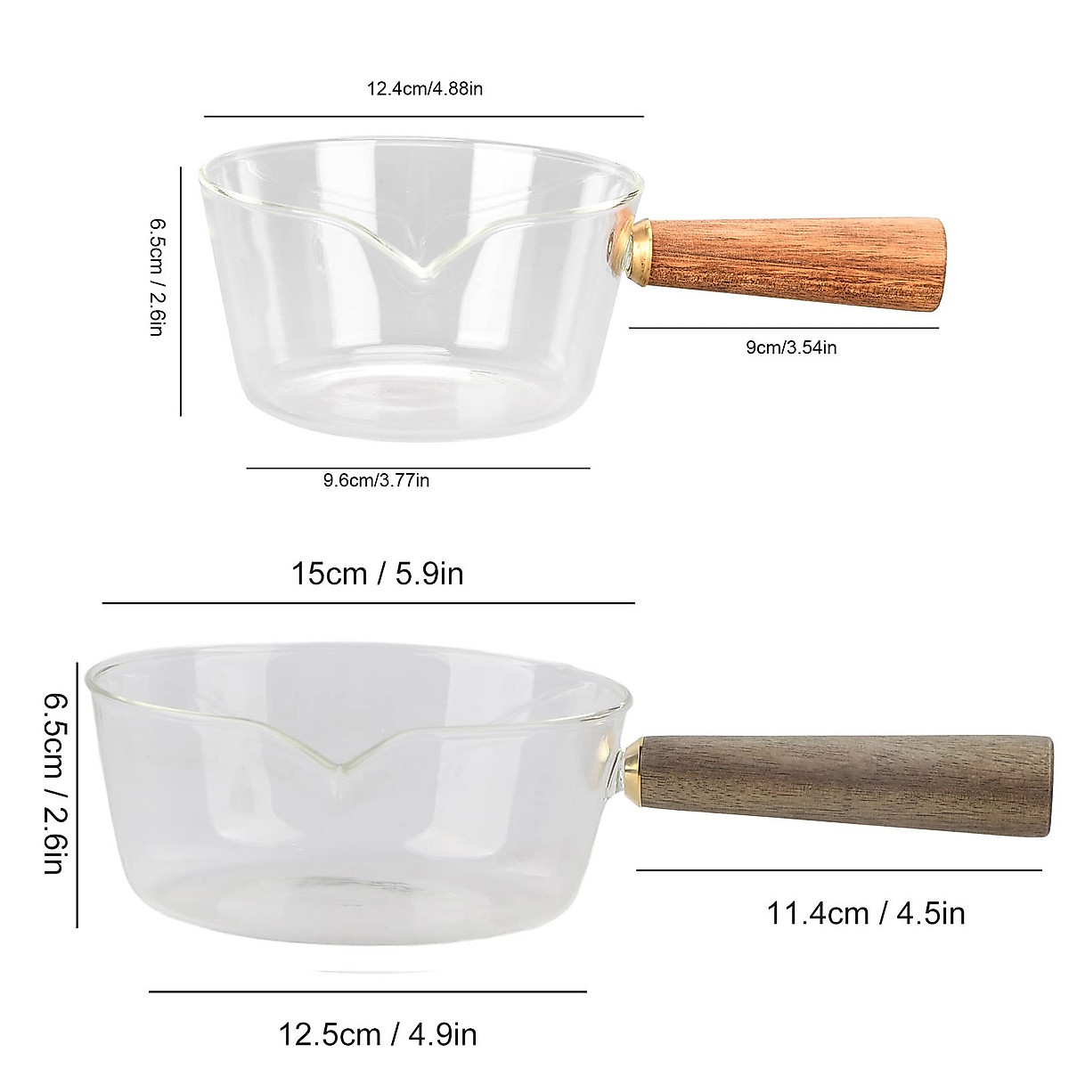 Glass Milk Pot with Wooden Handle, Small Saucepan with V Shaped Spout, Exquisite Workmanship Milk Boiling Pot Multifunction Cooking Utensil for Hot Milk, Salads, Noodles (Small)