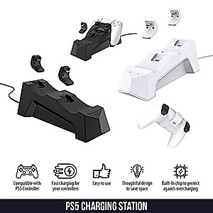 Wasserstein Charging Station Compatible with Sony Playstation 5 DualSense Controller - Make Your Gaming Experience Convenient with The PS5 Controller Charging Station (Black)