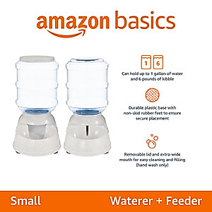 Amazon Basics Automatic Dog Cat Water Dispenser Gravity Feeder Set, Small, 6-Pound Food Capacity, 1-Gallon, Gray