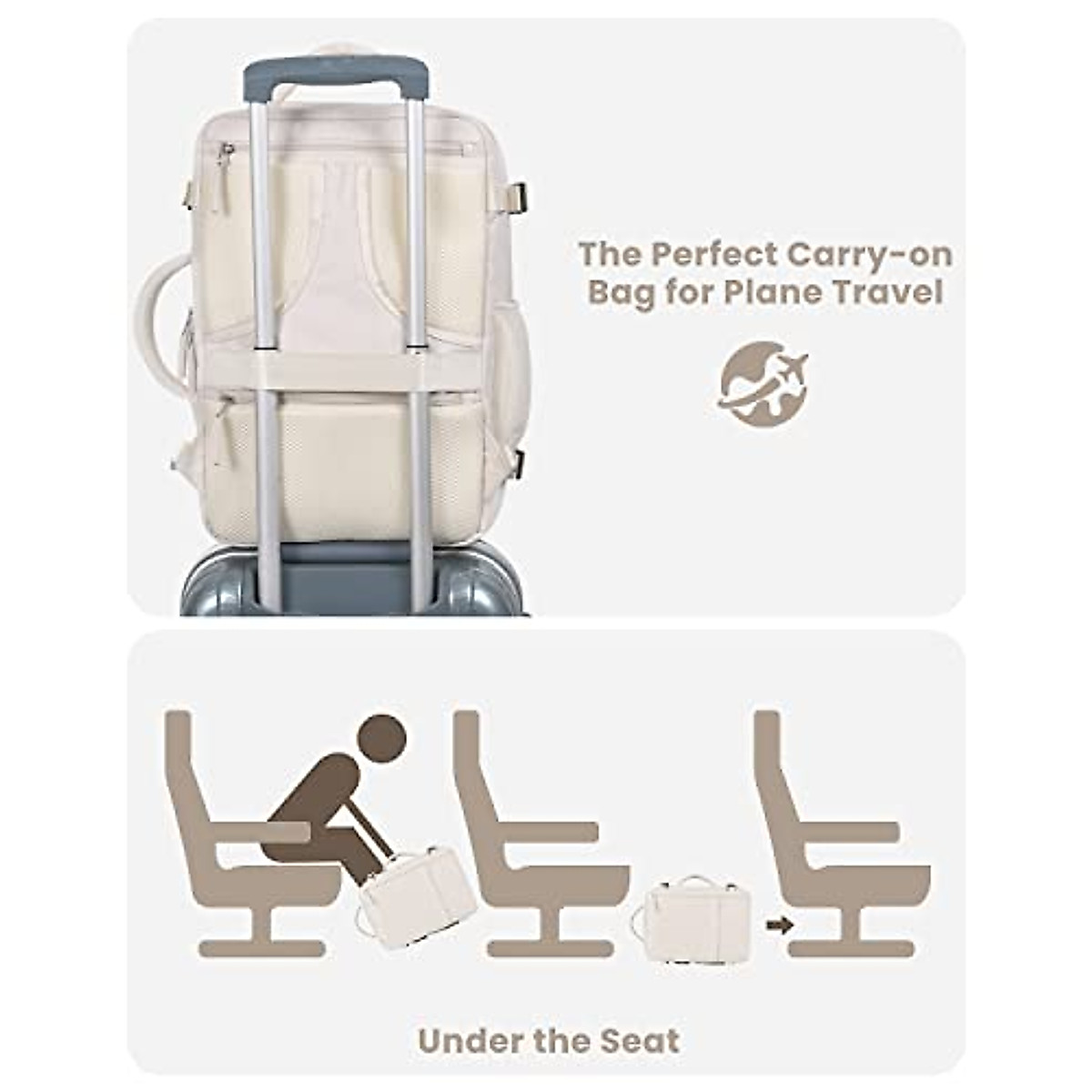 Snoffic Carry-on Travel Backpack, 17.3 Inch TSA-Friendly Laptop Travel Backpack, Waterproof Weekender Daypack Bag for Work Business Hiking Traveling Gift Bookbag (Beige)