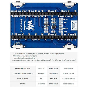 Bicool 2inch IPS LCD Display for Raspberry Pi Pico,65K RGB Colors, 320×240 Pixels, SPI Interface Embedded ST7789VW Driver
