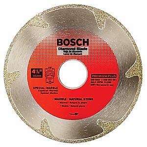 BOSCH DB4568 4-1/2 In. Premium Plus Continuous Rim Diamond Blade with 5/8 In., 7/8 In. Arbor for Clean Cut Dry Cutting Applications in Marble