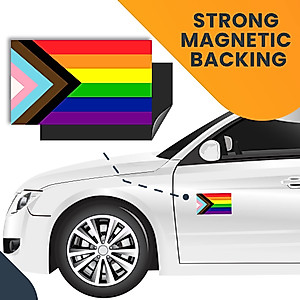 Magnet Me Up Flag Progress Pride Gay Pride Rainbow Flag Car Magnet Decal, 3x5 Inches, 2 Pack, Heavy Duty Automotive Magnet for Car Truck SUV, in Support of LGBTQ