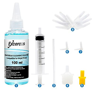 1PK Printhead Cleaning Kit Compatible for Brother Epson HP Canon Nozzle Inkjet EcoTank Officejet Deskjet Pixma Printers-Liquid Printers Head Cleaning Suit Solution 100ml, 5ml Premium Syringe