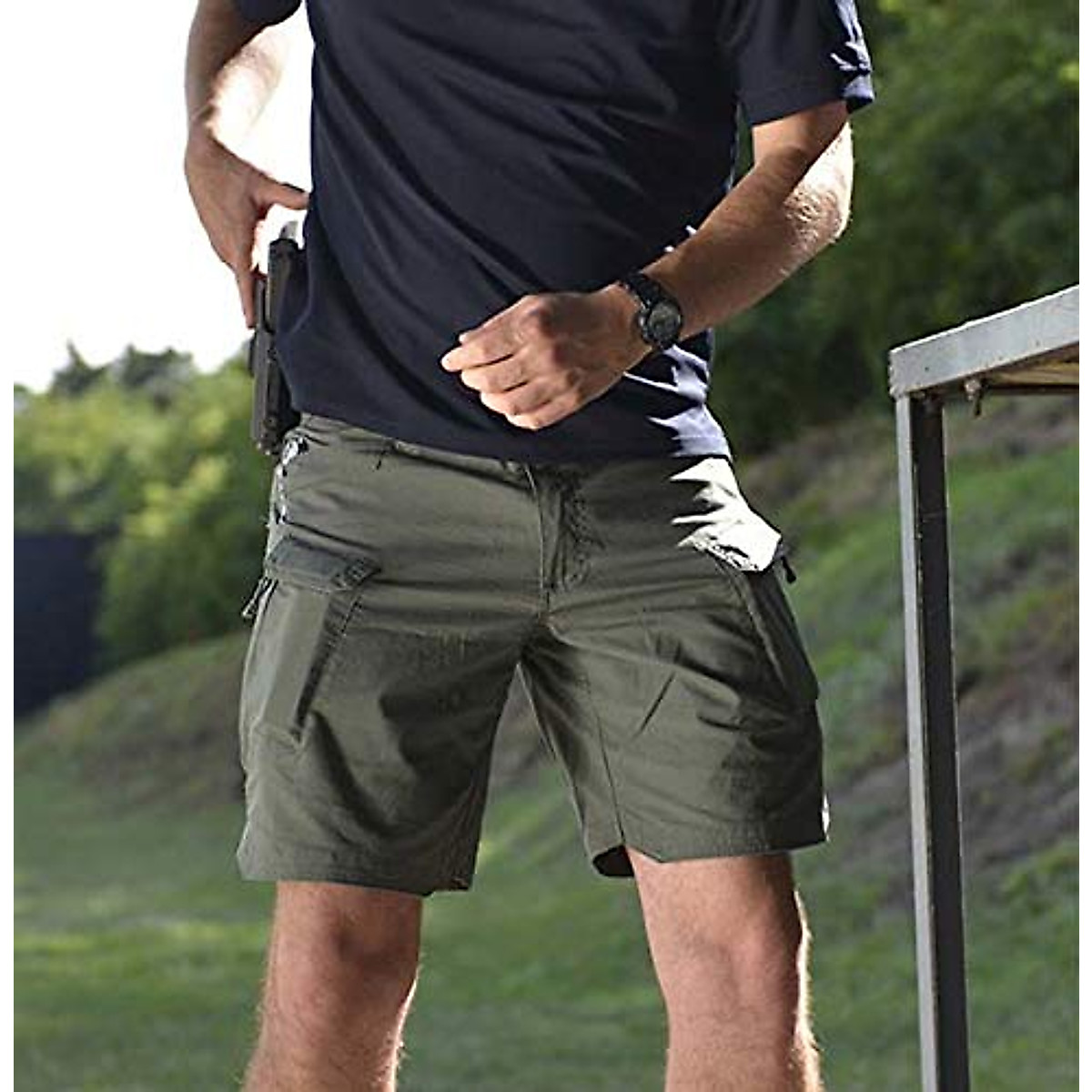 Helikon-Tex Urban (UTS) Tactical Shorts for Men - Lightweight & Breathable Cargo Shorts for Tactical, Military, Police, Hiking, & Hunting (Khaki PolyCotton Ripstop W36, L8.5)