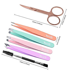 TsMADDTs Eyebrow Tweezer Set, 6 Pcs Tweezers Set for Women, Precision Tweezer for Eyebrows with Curved Scissors for Ingrown Hair, Hair Plucking Daily Beauty Tools with Leather Travel Case