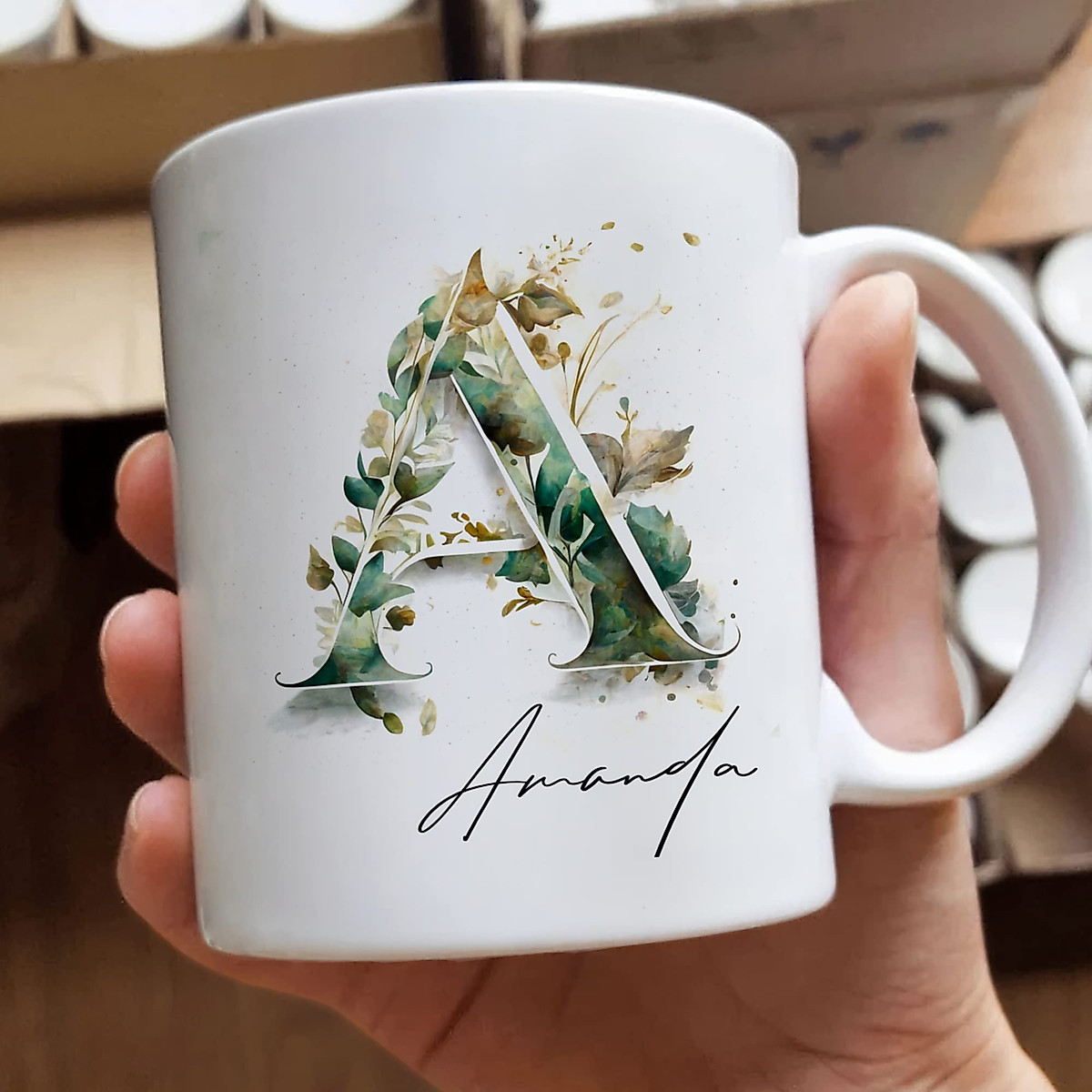 Gossby Personalized Custom Mug (A) Personalized Alphabet Customized Coffee Mug Cup Gift for Girlfriend/Wife/Mom/Sister, Personalized White Ceramic Mug 11oz 15oz Gifts for Special Day