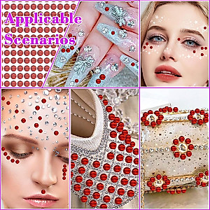 1792 Pcs Self Adhesive Rhinestones for Makeup Face Gems Stick on Face Jewels Eyes Gems Face Stickers Dotting Tools for Nail Art Body Eye Makeup Crafts Decoration Stick on Body Crystal Jewels (Big Red）