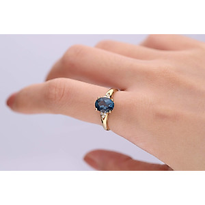 Gin & Grace 10K Yellow Gold Genuine London Blue Topaz Ring with Diamonds for Women | Ethically, authentically & organically sourced (Oval-Cut) Shaped London Blue Topaz Hand-Crafted Jewelry for her