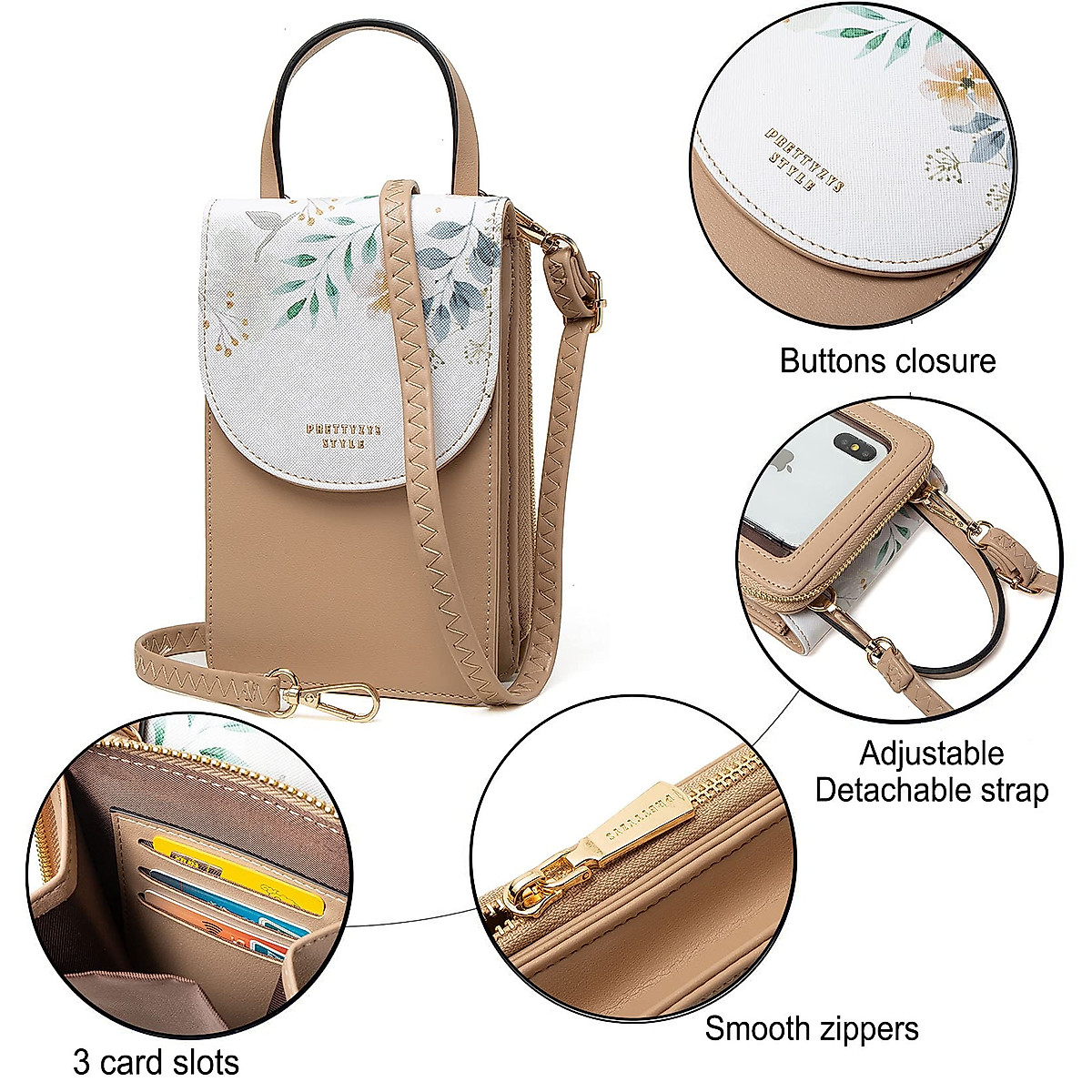 Skyearman Crossbody Cellphone Purse with Handle Womens Touch Screen Phone Bag Small Shoulder Purse for iPhone 1212 MiniXXR (Khaki)