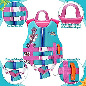 HeySplash Swim Vest for Kids, Child Size Watersports Kids Swim Vest Toddler Floatie Trainer Vest with Survival Whistle, Easy on and Off, Large, Lake Blue (Fit 55-77 lb)