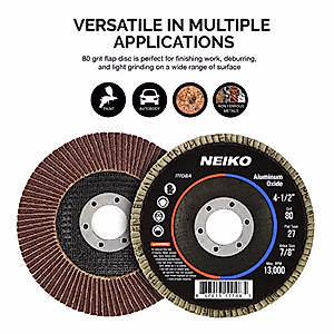 NEIKO 11108A 10 Pack Aluminum Oxide Flap Discs 4-1/2 for Angle Grinder, 80 Grit Flapper Wheel, Flat T27 Grinding Wheel 4.5 Inch Flap Disc, 7/8" Arbor Grinding Disc, Wood & Metal Sanding