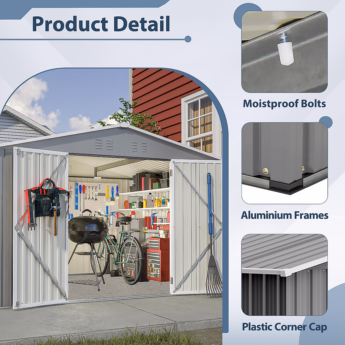 EMKK 10 x 8 FT Outdoor Storage Shed, Metal Shed with Lockable Doors, Water-Resistance & UV-Resistance Metal Sheds & Outdoor Storage House for Patio Garden Lawnmowers,Practical Tool