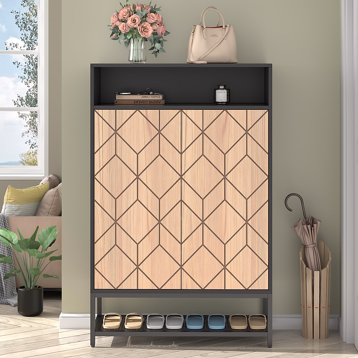 Gyfimoie Shoe Organizer with Doors, Shoe Storage Cabinet with Adjustable Shelves for Entryway, 7-Tier Entryway Shoe Rack Storage for Hallway, Closet, Living Room