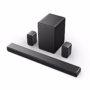 TCL 5.1ch Sound Bar with Wireless Subwoofer (Q6510, 2023 Model), Dolby Audio, DTS Virtual:X, 430W, Built-in Center Channel Speaker, 2 Rear Surround Sound Speakers, Wall Mount/HDMI Cable Included,Black