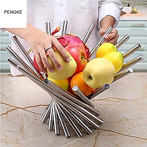 PENGKE Fruit Bowl,Stainless Steel Rotation Fruit Basket for Kitchen Counter,Fruit Stand Creative Home Decor Bread Vegetable Storage Organizer,Silver