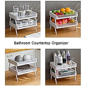 YISONHO 2-Tier Bathroom Countertop Organizer Makeup Shelf Dish Rack with Removable Drain Tray, Cosmetic, Toiletries Bathroom Tray, Kitchen Spice Rack Counter Shelf Organizers (White)