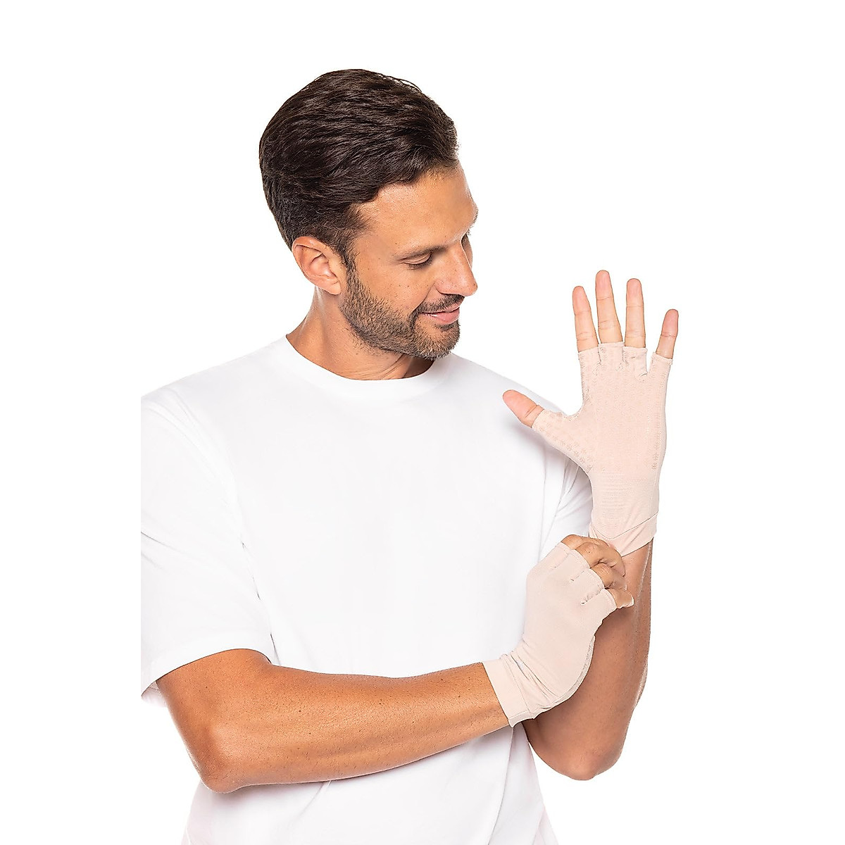 Coolibar UPF 50+ Men's Women's Ouray UV Fingerless Sun Gloves - Sun Protective (Small- Beige)