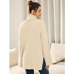 LILLUSORY Womens 2023 Fall Turtleneck Oversized Pullover Chunky Sweaters Cream Fuzzy Long Sleeves High Neck Ribbed Knit Sweater