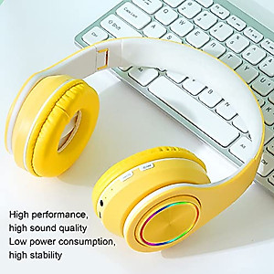 Cryfokt Noise Reduction Bluetooth Headset for Kids, Foldable Over Ear Headphone Wireless Wired Headphones with Colorful Light for Phone, Laptop, Tablets, Online Learning(Yellow)