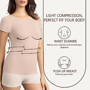 +MD Women's Seamless T-Shirt Scoop Neck Short Sleeve Comfort Light Control Shapewear Undershirt Pyjamas