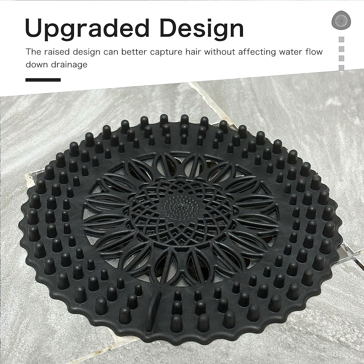 Shower Drain Cover Hair Catcher Shower Drain Hair Catcher, Silicone Hair Stopper for Bathtub Drain Bathroom Kitchen Sink, 4 Pack (Black)