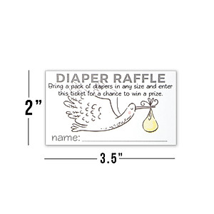 Diaper Raffle Tickets - Insert Cards for Baby Shower - Card Size 3.5 X 2 Inches - Pack of 50