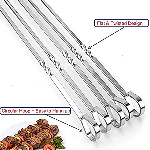 MOCUMEI Metal Skewers for Grilling,Kabob Skewers,Flat BBQ Barbecue Skewer,Grilling Skewers Set,Reusable BBQ (14" skewers(16 Pack))