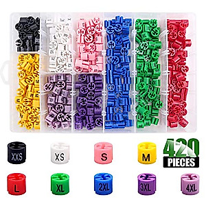 Keadic 420Pcs 9 Common Sizes Plastic Hanger Size Markers Assortment Kit, XXS - 4XL Color-Coding Hanger Sizes Tags Marker for Wire Hangers Clothing Hangers with Storage Box
