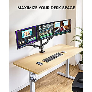 ErGear Triple Monitor Mount for Desk, 3 Monitor Stand with Gas Spring Adjustable Monitor Arm Fit Three Screens 13 to 27 inch Flat/Curved LCD Computer Screens Holds Max 17.6lbs with Clamp