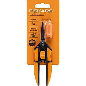 Fiskars Micro-Tip Pruning Snips - 6" Garden Shears with Sharp Precision-Ground Non-Stick Coated Stainless Steel Blade - Gardening Tool Scissors with SoftGrip Handle