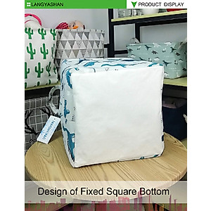 LANGYASHAN Square Storage Baskets Waterproof Canvas Children Laundry Nursery Hamper for Shelves Gift Baskets Toy Organizer Room Decor (Square Dinosaur)