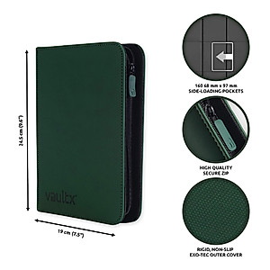 Vault X Premium Exo-Tec® Zip Binder - 4 Pocket Trading Card Album Folder - 160 Side Loading Pocket Binder for TCG (Green)