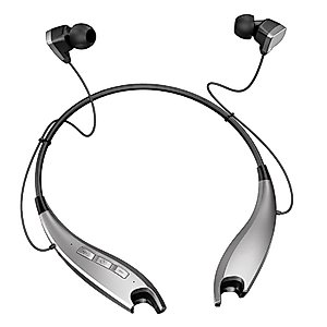 Neckband Headphones, Around The Neck Bluetooth Headphones w/Noise Cancelling Microphone, Bluetooth Headset w/ 22hrs Playtime, Neck Earphones Stereo Bass, for Music, Conference, Video, Call, Silver