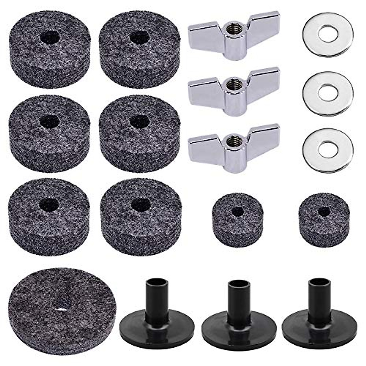 Drum Kit, Felt Pad Set, Felt Non-Slip Drum Replacement Kit, Gray 18-Piece Drum Kit,Felt Hi Hat Cup Felt Cymbal Sleeves