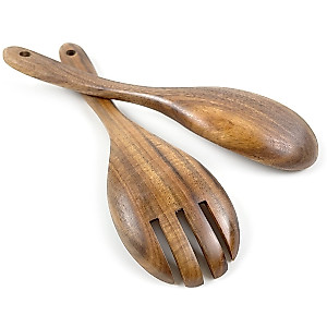 EWEIGEER 10.5-inch Wood Salad Server Acacia Wooden Serving Spoon Fork Set of 2