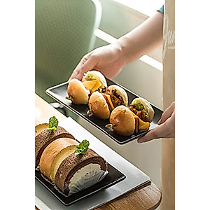 Gomakren Black Serving Platter Set of 4 Porcelain Serving Plates Rectangular Serving Dishes and Platters Serving Trays for Party Food Appetizer Salads Sushi, 10 Inches Black Serveware Gifts