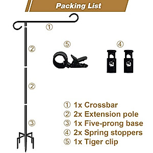 Whoonba 51 Inch Tall Garden Flag Stand Holder with 5 Prong Base, Yard Flag Pole Holder for 12x18 Outdoor Small Flag Decor with Two Spring Stoppers and a Tiger Clip, 2 Pack