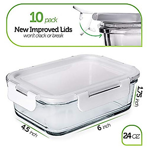 PrepNaturals Glass Food Storage Containers with Lids [24 Ounce, 20Pcs] Glass Containers for Food Storage with Lids Glass Meal Prep Containers Glass Storage Containers with Lids Glass Lunch Containers