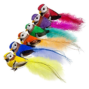 6pcs Colourful Artificial Birds with Feathers for Mini Christmas Tree Floral Arrangements Crafts Home Garden Party Decoration