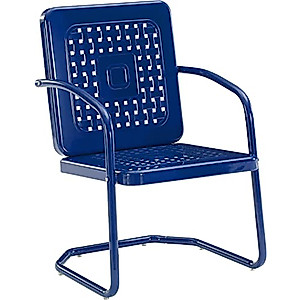 Crosley Furniture Bates 2-Piece Outdoor Chair Set, Retro Metal Patio Chairs for Dining, Porch, Deck, Balcony, Navy Gloss