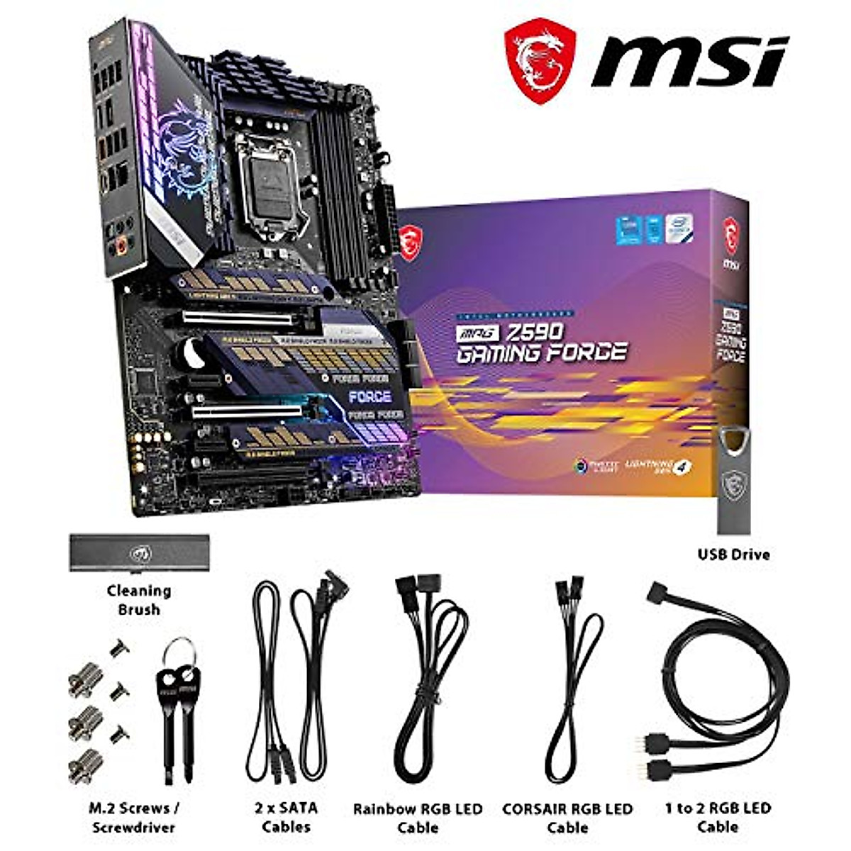 MPG MPG Z590 Gaming Force Gaming Motherboard (ATX, 11th/10th Gen Intel Core, LGA 1200 Socket, DDR4, PCIe 4, CFX, M.2 Slots, USB 3.2 Gen 2, DP/HDMI, Mystic Light RGB)