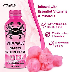 Vitamals Vitamin Enhanced Flavored Water. Crabby Cotton Candy. Sugar Free, Low Calorie & No Artificial Flavors. 12 fl oz (Pack of 6)