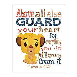 Nala Lion King Christian Bible Verses Quotes Nursery Kids Room Unframed Print - Above all else Guard your Heart - Proverbs 4:23