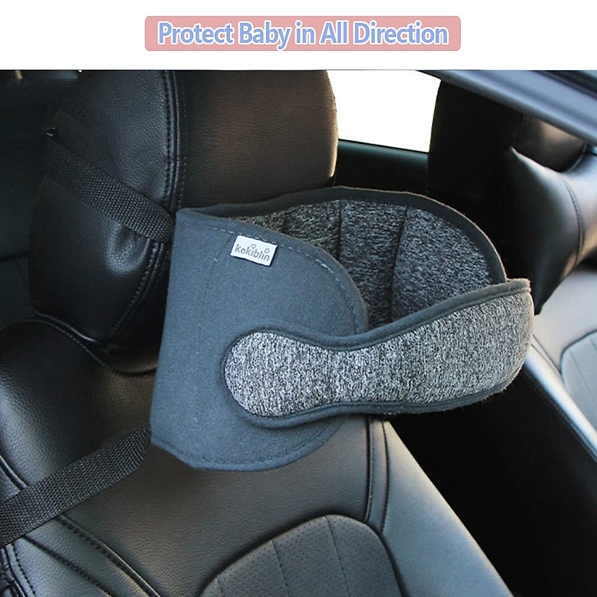KAKIBLIN Baby Car Seat Head Support,Baby Head Support for Car Seat Stroller, Safety Car Seat Neck Relief Strap Headrest,Slumber Sling Sleep Holder Belt for Toddler Infants Child Children Kids(Gray)